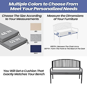 Crestlive Products Outdoor Bench Cushion 48x18 Inches, Patio Furniture Pads with Ties Water Resistant Fabric Durable Thicken Memory Foam for Loveseat Couch Porch Swing, Light Gray