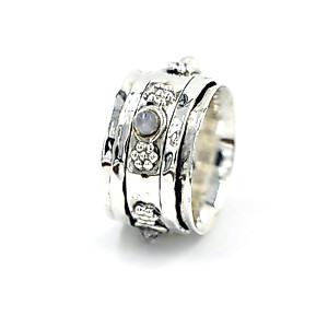 Rainbow Moonstone Spinner Ring 925 Sterling Silver Rings For Women Silver Spinner Rings Handmade Gemstone Ring Silver Wide Band Ring 925 Silver Ring Spinner Meditation Ring Thumb Ring Anxiety Ring Worry Ring Fidget Ring Silver Wedding Band Ring Silver Jew