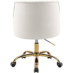 Meridian Furniture Arden Collection Modern | Contemporary Velvet Upholstered Swivel and Adjustable Office Chair with Deep Button Tufting, 25.5" W x 23" D x 33"-36" H, Cream,Durable Rich Gold Base
