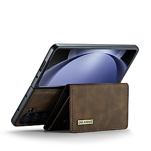 Oidealo 2 in 1 Wallet Case for Samsung Galaxy Z Fold 5, DG.MING Retro Leather Cell Phone Back Cover Magnetic Detachable with Trifold Wallet Credit Card Cash Holder (Coffee)