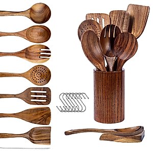 WOODme Wooden Spoons for Cooking 9pcs Natural Teak Wooden Kitchen Utensils Set Wooden Utensils for Cooking Wooden Cooking Utensils Wooden Spatulas for Cooking (9pcs Cooking Spoon Set)