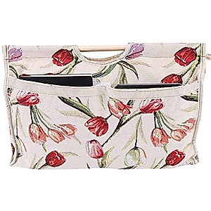 Knitting Bag, Lightweight Knitting Organizer Fabric Large Capacity Wood Handle Travel Yarn Storage Bag Tote Organizer for Knitting Needles Sewing Tools Great Gift(Red Flower)