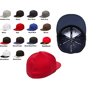 Personalized Flexfit 210 Cap. Custom Logo Hat. Embroidered. Fitted Flat Bill (Red, L/XL (7 1/4” - 7 5/8”))
