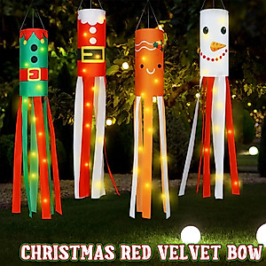 VitalCozy 4 Pcs Christmas Windsock Flags with LED Light Christmas Tree Hanging Decorations Santa Claus Gingerbread Man Elf Snowman Christmas Decorations for Lawn Yard Patio Garden Winter Party Decor
