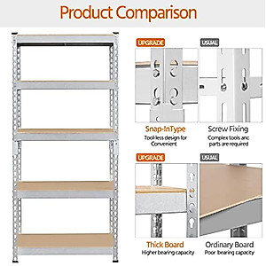 Topeakmart 4 PCS 5-Tier Utility Shelves, Metal Storage Shelves Garage Shelving Unit Adjustable Garage Storage Shelves Storage Racks Heavy Duty Shed Shelving- Silver, 27.5 x 12 x 60 Inch