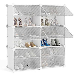 UNZIPE Shoe Rack for Entryway, 6 Cube 12-Tier Shoe Storage Cabinet 24 Pairs Plastic Freestanding Shoe Organizer DIY for Entryway Hallway Closet or Bedroom, White