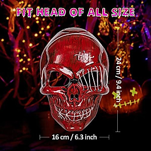 Halloween Mask - Scary Halloween Mask, Light up LED Mask with 3 Lighting Modes, Face Skull Mask for Halloween, Cosplay, Costume, Party, Festival, Purge, Carnival, Gifts - White