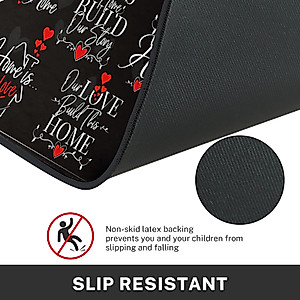 Tayney Black Kitchen Rugs and Mats Non Skid Washable Set of 2, Red Love Heart My Sweet Home Kitchen Runner Rug, Modern Phrase Doodle Under Sink Mats for Kitchen Floor Decor