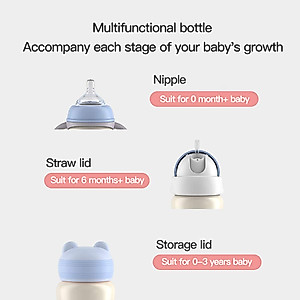 POTATO Baby Thermos Cup Water Bottle for Kids Stainless Steel Sippy Cup with 3 Kinds of Lids,Keeps Cold for 8 Hours 8 oz, Blue