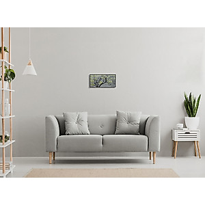 Hand Painted Oil Painting Canvas Wall Art Abstract Black & White Birds on Tree Front Load Frame 10x20" Extra 1/4" Slim 0.71" Height Wood Moulding 3D Brushstroke for Home Decor Office Living Bed Dining