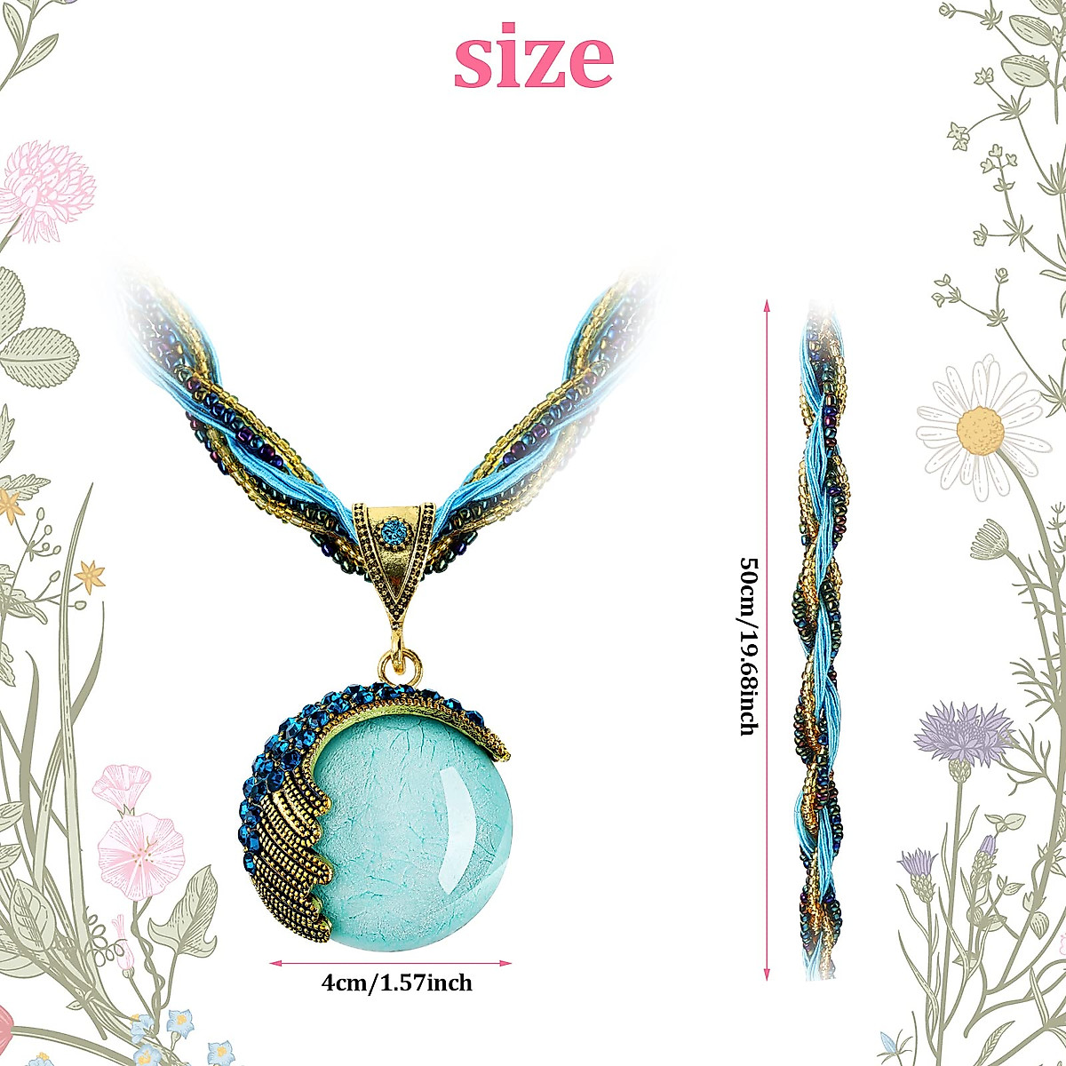 Inbagi 6 Pieces Women Bohemian Necklaces Turquoise Statement Valentine's Day Necklaces Gifts Boho Twist Woven Rope Chunky Chain Turquoise Rhinestone Pendant Jewelry Vintage Collar Necklace for Ladies