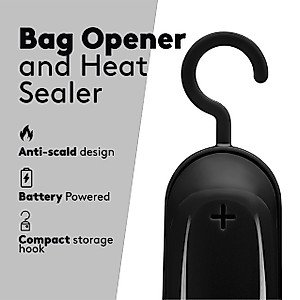 Real Simple 2-in-1 Mini Chip Bag Sealer and Opener | 2 Pack Portable Mini Heat Sealer with Cutter for Snack Bags | Battery Operated Handheld Vacuum Sealer | Black