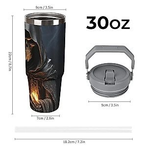 YTLKGFP 30 Oz Large Capacity Car Cup Grim Reaper Tumbler with Handle Straw Lid Insulated Stainless Steel Water Bottle Travel Mug Leak-proof Car Cup Keeps Cold Or Hot