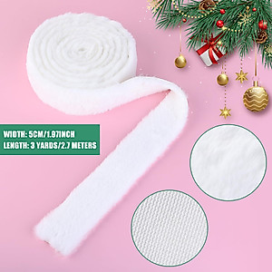 Lusofie Christmas Fur Trim White Faux Fur Ribbon Trim White Fur Fabric Roll for Garland Wreath Bows Santa Costume Sewing Christmas Tree Decor(1.97inch x 3 Yards)