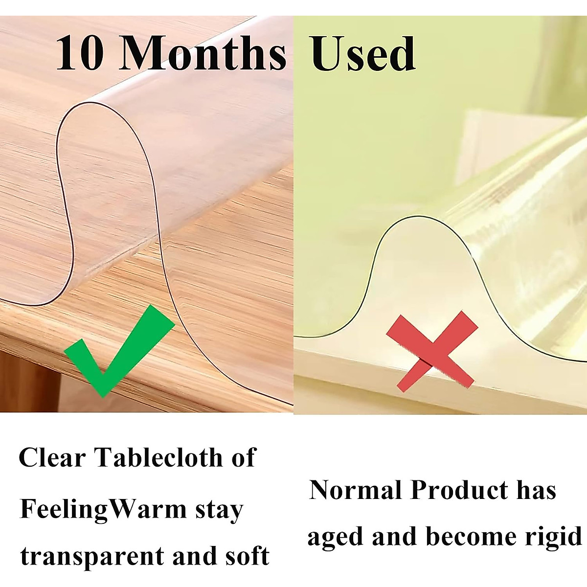 FeelingWarm Clear Table Protector - Rectangle Waterproof Protector Clear Vinyl Tablecloth Cover Transparent Plastic Kitchen 54 x 72 Inch, Rectangle