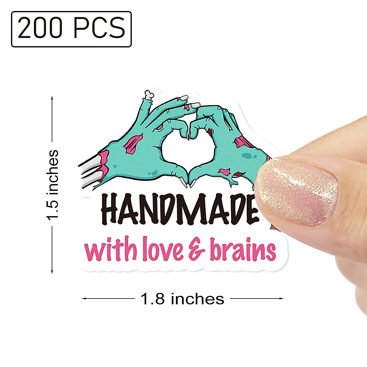 200 PCS Handmade with Love Brains Stickers,Funny Small Business Envelopes Stickers for Business Packages/Handmade Goods/Bags,Halloween Theme Small Shop Business Stickers for Envelopes Seals