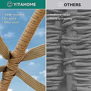 YITAHOME Double Egg Chair with Table 2 Person Wicker Egg Chair Indoor Outdoor Patio Egg Chair with Cushions 617lbs for Patio, Bedroom, Garden and Balcony, Beige