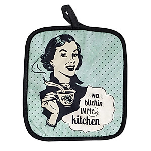 Oven Mitts Co. No Bitchin in My Kitchen - Funny Oven Mitts and Pot Holder 3pcs Set, Insulated, 100% Cotton