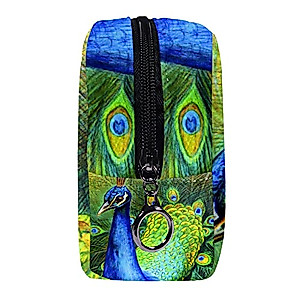 TBOUOBT Cosmetic Travel Bags, Makeup Case, Makeup Bag for Toiletries, Animal Peacock Green Feather