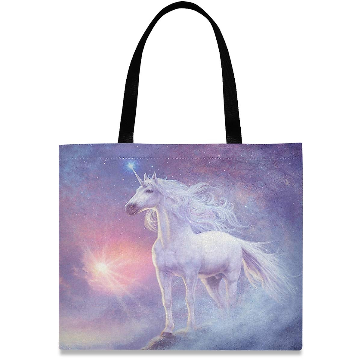 visesunny Women's Large Canvas Tote Shoulder Bag Unicorn Top Storage Handle Shopping Bag Casual Reusable Tote Bag for Beach,Travel,Groceries,Books