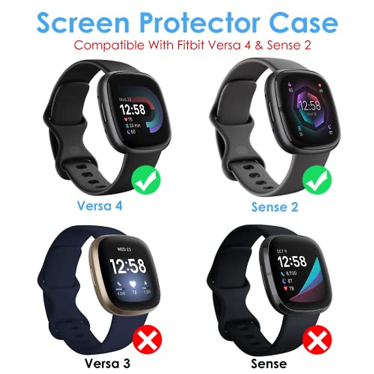 NANW 4-Pack Screen Protector Case Compatible with Fitbit Sense 2/Versa 4, Soft TPU Plated Bumper Full Cover Protective Cases for Versa 4/Sense 2 Smartwatch [Scratch-Proof]