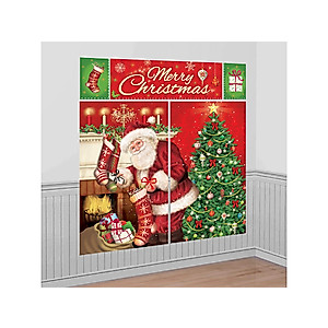 Amscan 670203 Merry Christmas Wall Vinyl Scene Setters Kit, 5 Ct. | Party Decoration 59" x 32 1/2"