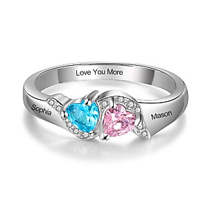 Personalized Promise Rings for Her with 2 Simulated Birthstones Mother Rings Custom Couples Name Ring for Women (7)