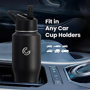 COKTIK Water Bottle Insulated, 32oz Water Bottles Straw Lid, Spout Lid, Cold for 36 Hrs, Hot for 18 Hrs, Cup Holder Friendly Leakproof (Black)