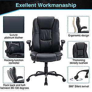 GNMLP2020 Big and Tall Office Chair,High Back Executive Office Chair with Flip-up Armrest,PU Leather Ergonomic Office Chair with Back Lumbar Support,Swivel Rolling Desk Chair with Wheels(Black)