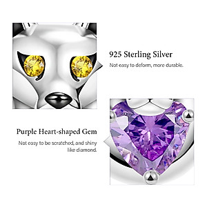 GNOCE Cute Animals Embraces Heart Charms Bead 925 Sterling Silver Gemstone Charm Jewelry Gift For Women Wife Fit Snake Chain Bracelets/Necklace (Wolf)
