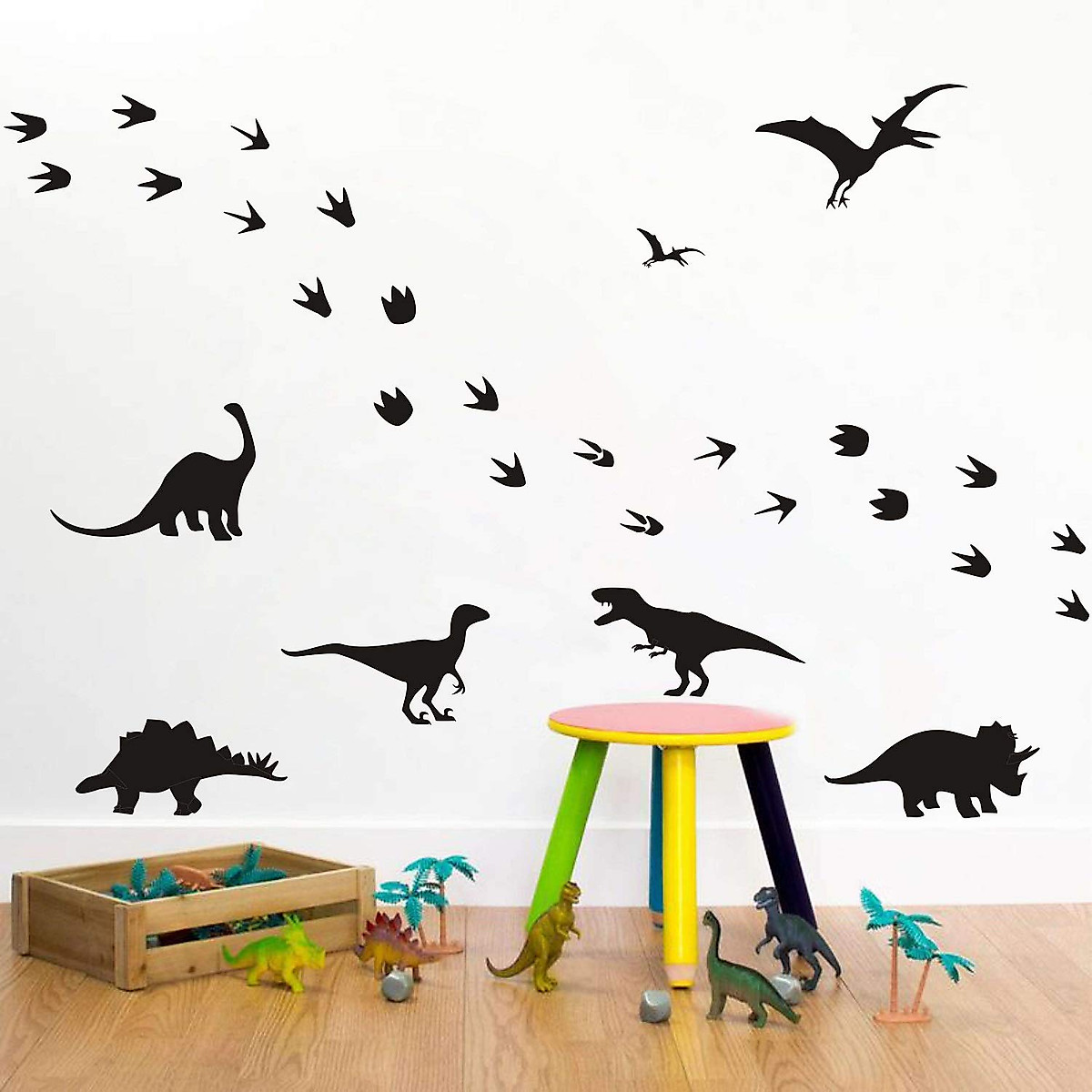 IKEYU Black Dinosaur Wall Stickers Dinosaur Footprints Wall Decor Dino Feet Wall Decals Animals Vinyl Dinosaur Wall Decals for Boys Bedroom Kids Room Nursery