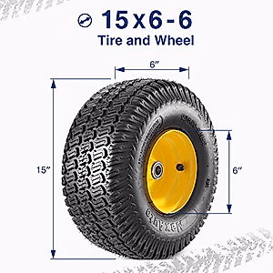 MaxAuto 2 Pcs Lawn Mower Tires 15x6.00-6 with Wheel for Riding Mowers, 3" Offset Hub Long with 3/4" bearings, Pneumatic Tire
