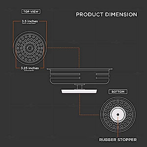 HIGHCRAFT 9843-2 Stainless Steel Kitchen Sink Strainer Basket Replacement for Standard Drains (3-1/2 Inch) -Universal Style Rubber Stopper (Pack of 2)