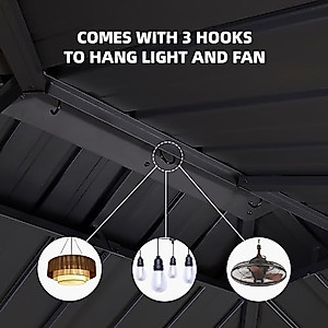 PURPLE LEAF 6' X 8' Hardtop Grill Gazebo for Patio Permanent Aluminum Barbeque Shelter Gazebo Canopy with Ceiling Hook and Shelves Double Tiered Grey Outdoor BBQ Gazebo