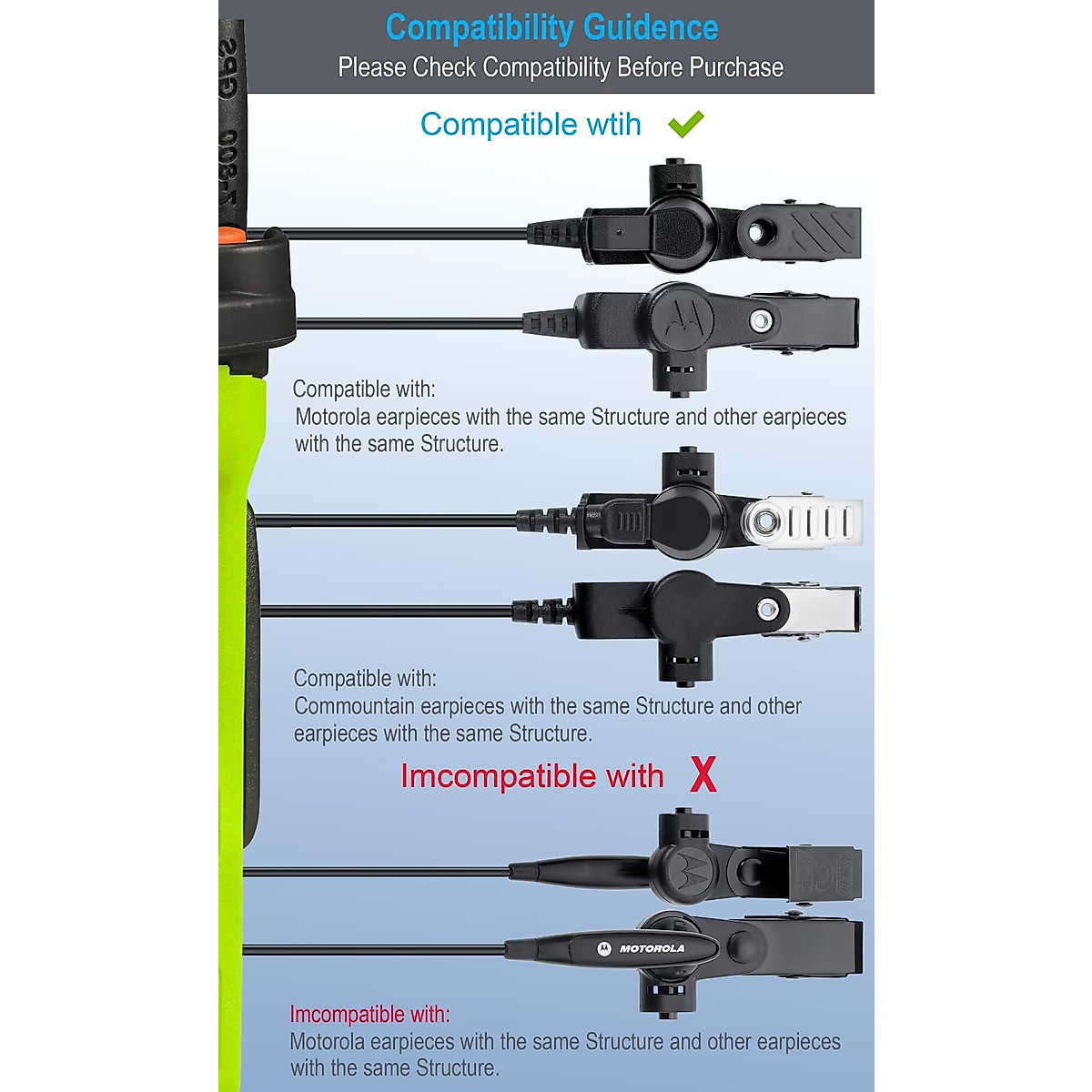 commountain Clear Acoustic Tube for Two Way Radio Earpieces and Headset; Skin Friendly&UV Resistant TPU Coil Tube; Compatible with Motorola Earpieces, Commountain Earpiece and More; Fit for Left Ear