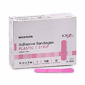 McKesson Adhesive Bandages, Sterile, Fabric Strip, Pink, 3/4 in x 3 in, 100 Count, 1 Pack