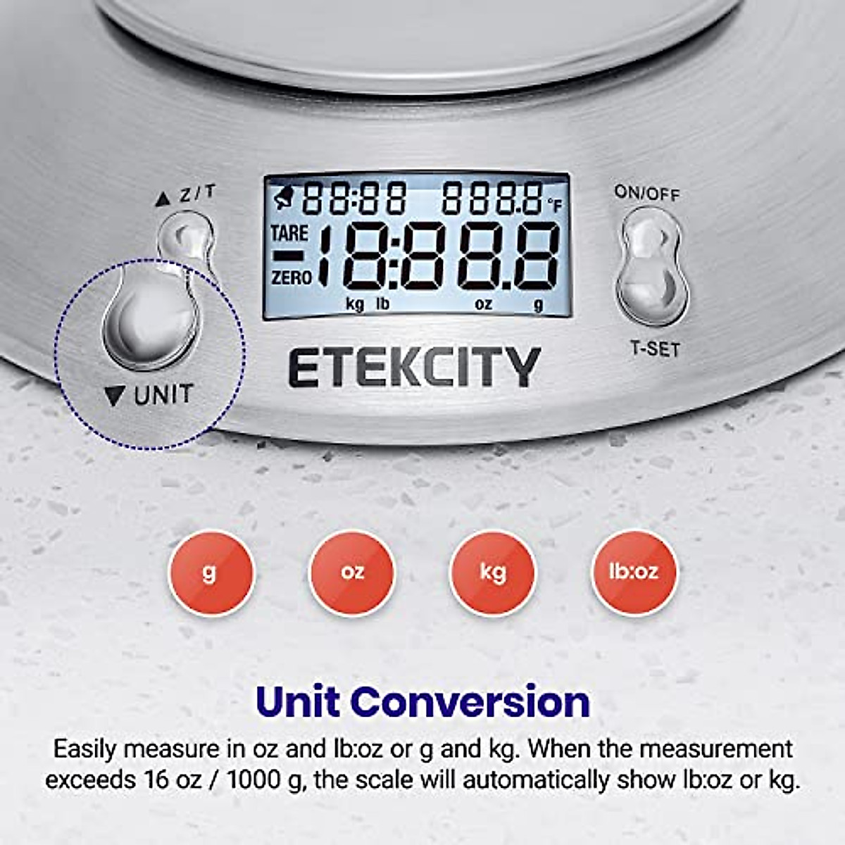 Etekcity Food Kitchen Scale with Bowl, Digital Weight Scale for Food Ounces and Grams, Cooking and Baking, Timer, and Temperature Sensor, 2.06 QT, Stainless Steel