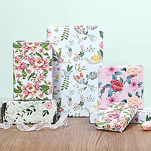 PlandRichW Floral Wrapping Paper Folded Sheets for Women Girls Baby, 12 Sheets Recycled Gift Wrapping Paper for Wedding, Birthday, Mother's Day, Party, Baby Shower, Precut 20" X 29"