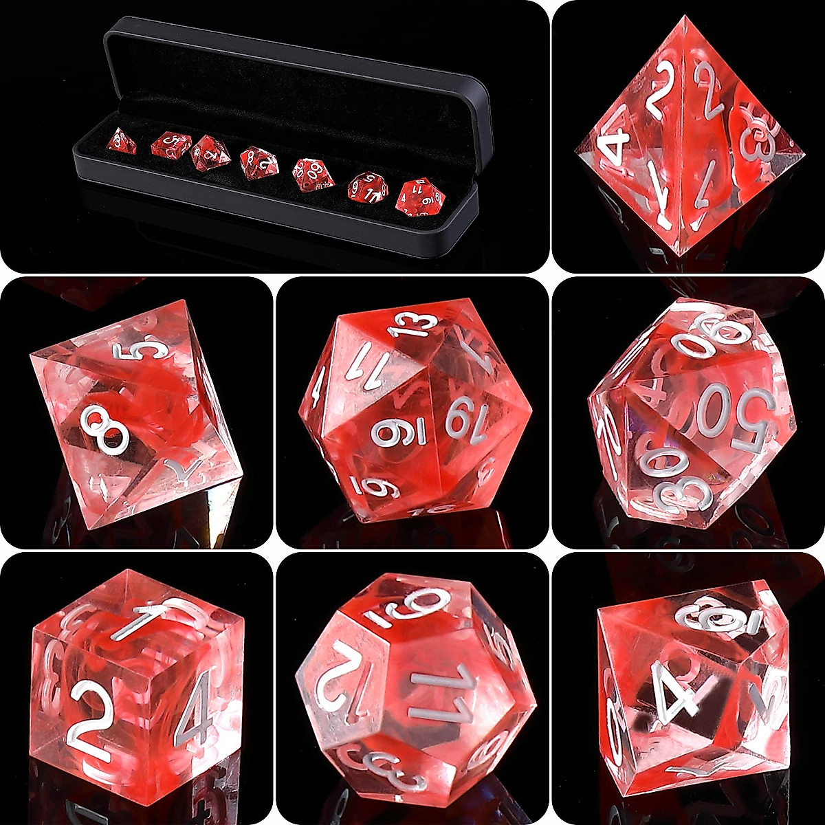 DAKAFUL DND Game Dice-Set Sharp Edges - Dungeons and Dragons Polyhedral Red Dice Set for D＆D RPG MTG Table Games D4 D6 D8 D10 D12 D20