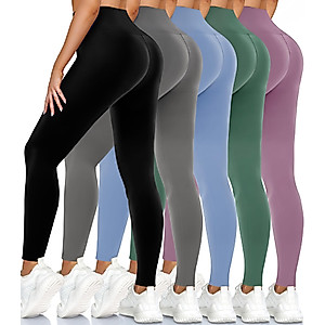 5 Pack Leggings for Women High Waisted No See-Through Soft Tummy Control Black Pants for Running Yoga Athletic Workout