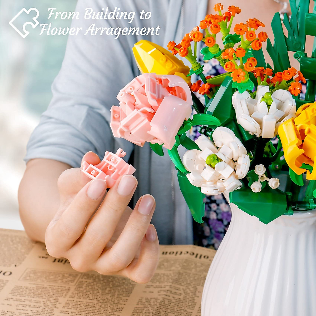 PREBOX Flower Bouquet Building Toy Sets for Girls and Adults - Best Birthday Gifts for Girl, Her, 6-8 10-12 14+ Year Old, Flowers Craft Build Blocks Kit 832 pcs