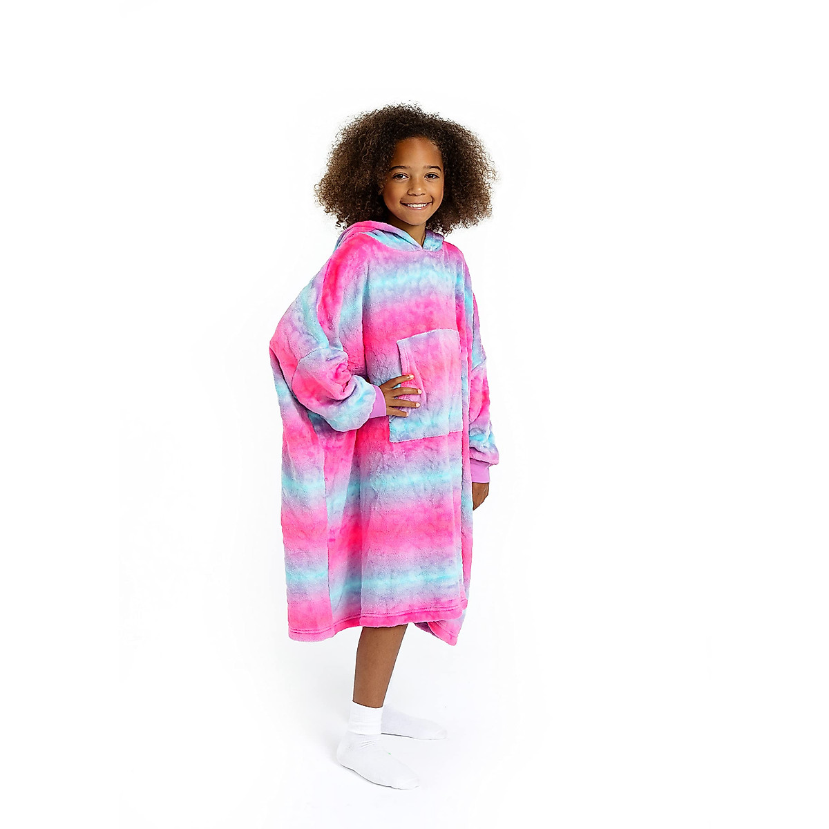 Sleep On It Pajamas Wearable Blanket Hoodie For Kids Oversized Hooded Blanket Sweatshirt for Girls Plush Sherpa Fleece (Pink Ombre, M/L)