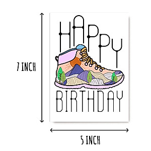 OystersPearl Happy Birthday Card - Happy Birthday Card With Hiking Boot And Mountains For Outdoor Enthusiast - Gift For Outdoor Lover - Climbing Card