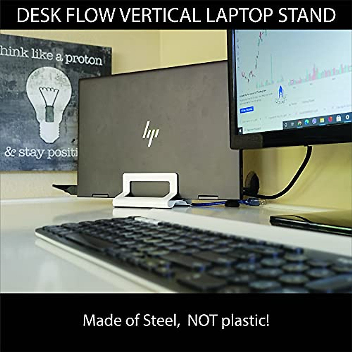 Vertical Laptop Stand for Desk - Adjustable Vertical Laptop Holder for Compatibility - Save Space & Improve Airflow with MacBook Vertical Stand - Suitable For All Laptop Holder Desk | White
