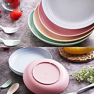 TAO CICADA Wheat Straw Dinner Plates, Pack of 4 Reusable Unbreakable Wheat Straw Dinner Plates、Spoon and Fork, Dishwasher & Microwave Safe, Degradable Eco-Friendly for Children Adult