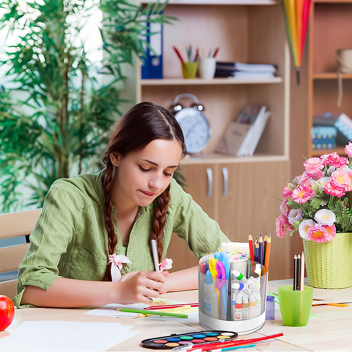 Vusmer Pencil Holders & Pen Holders for Desk 6 Slots 360 Degree Rotating Desk Organizers for Desk Desktop Storage