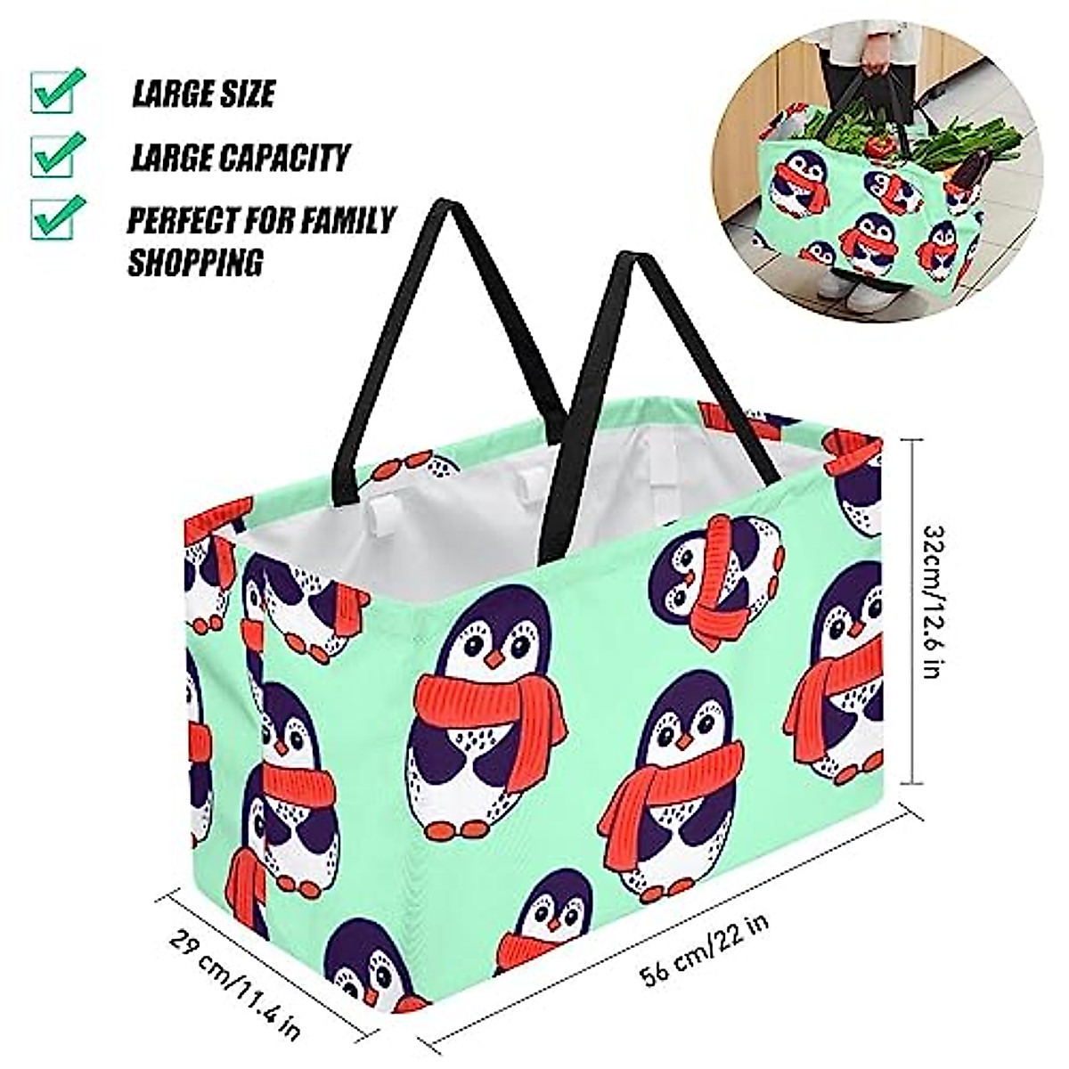 Cartoon Animal Full Print Large Capacity Laundry Organizer Tote Bag - Reusable and Foldable Oxford Cloth Shopping Bags