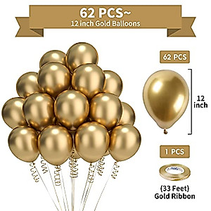 Gold Metallic Chrome Latex Balloons - 62Pack 12 inch Round Helium Balloons for Birthday Wedding Graduation Baby Shower Party Decorations