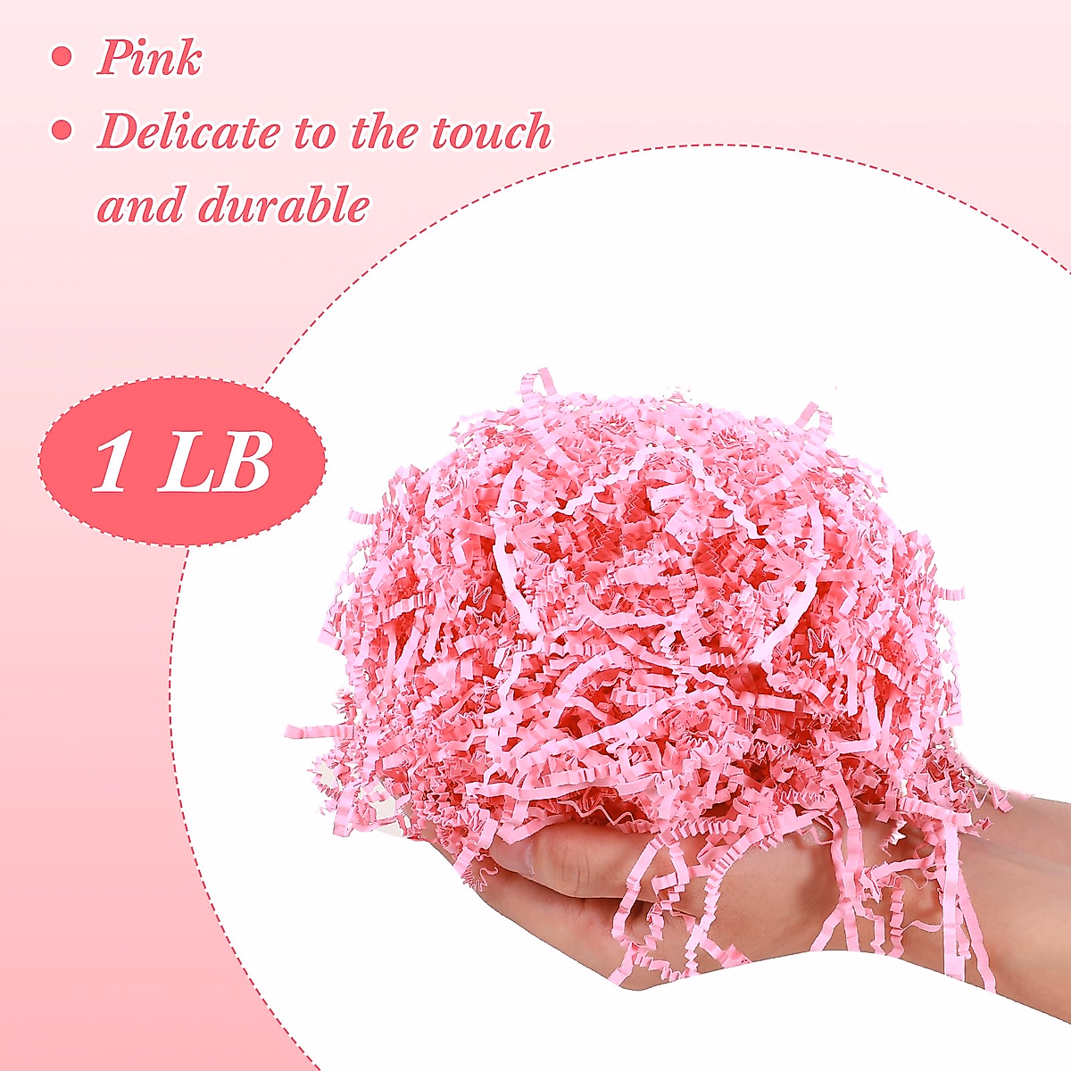Crinkle Cut Paper Shred Filler Shredded Paper for Gift Box Crinkle Paper Metallic Shredded Crinkle Cut Paper Easter Grass Tissue Paper for Wedding Birthday Wrapping Boxes Bags (1 LB, Pink)