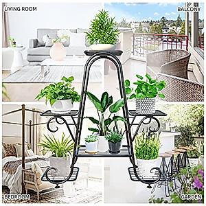 ZHAZHADI Plant Stand Metal Indoor Outdoor Multiple 6 Tier Tall Corner Flower Pot Holder Stands Shelf Rack Wrought Iron Tiered Planter Shelves for Patio, Living Room, Garden, Balcony, Black